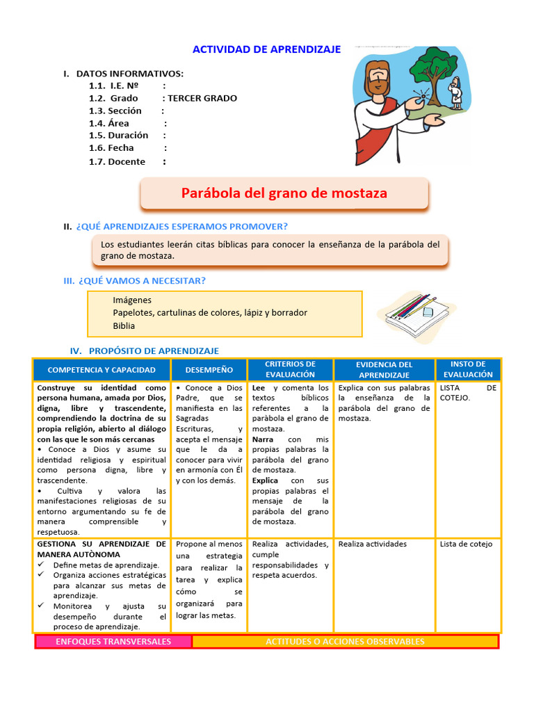 D2 A2 SESION REL. Parábola Del Grano de Mostaza | PDF | Parábolas de ...