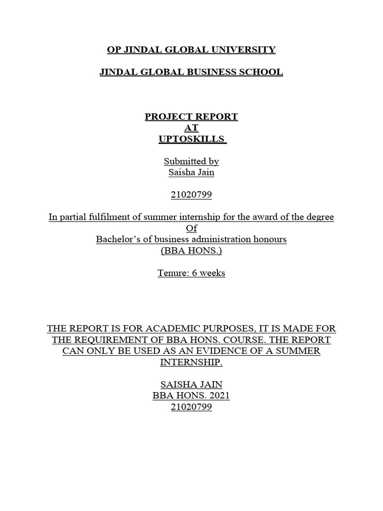 Uptoskills Report | PDF | Human Resources | Educational Technology