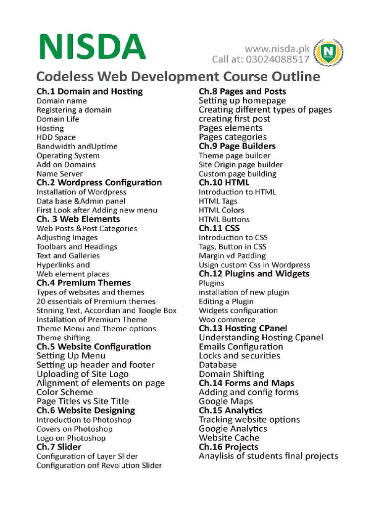 NISDA Web Development Course Outline | PDF