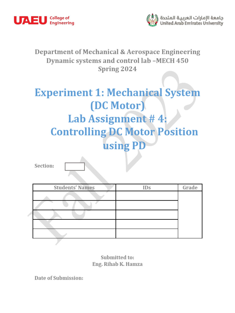 MECH 450 Lab Assignment 4 - Controlling DC Motor Position | PDF ...