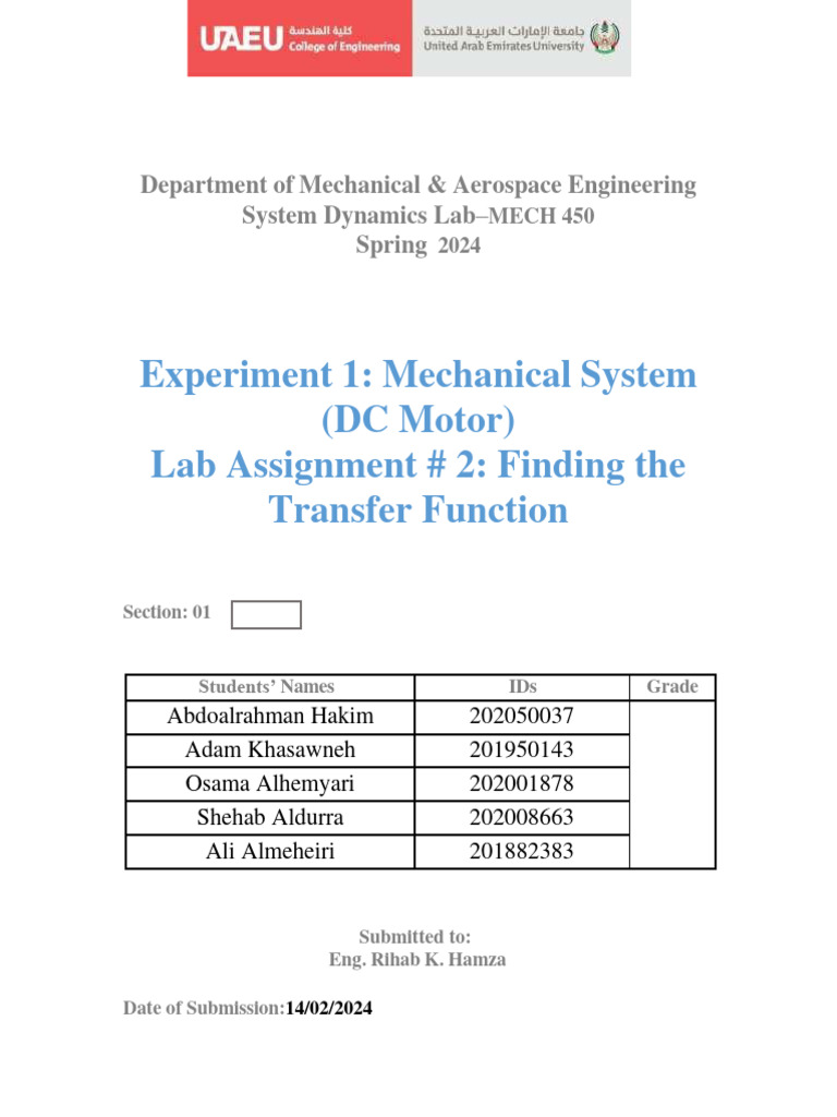 MECH - 450 - Lab - Assignment - 2 Correcting | PDF | Electrical Network | Laplace Transform