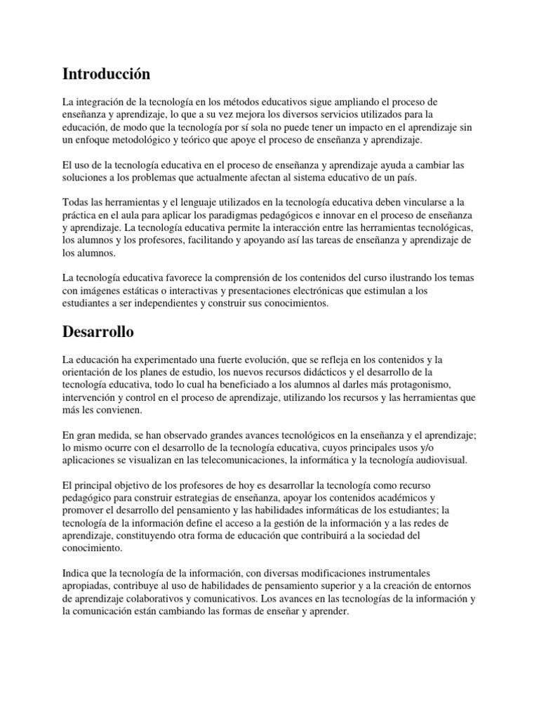 Ensayo de La Tecnología en La Actualidad | PDF | Tecnologia Educacional ...