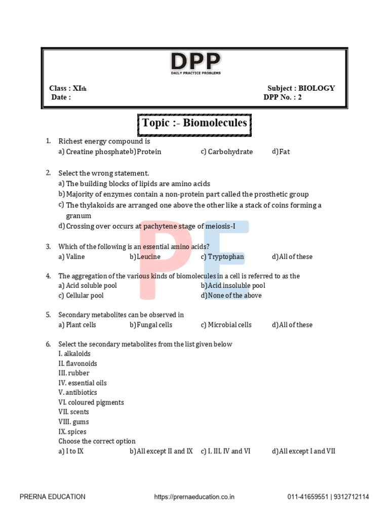Biomolecules DPP 2 | PDF | Enzyme Inhibitor | Enzyme