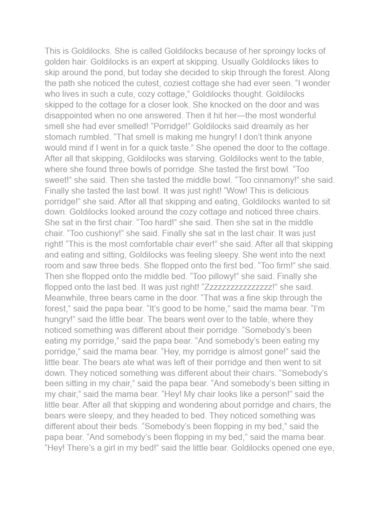 Goldilocks and the Three Bears Story | PDF | Goldilocks And The Three Bears