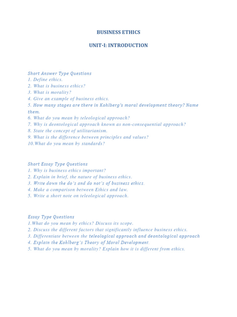 Business Ethics Q&A for Students | PDF | Corporate Social ...