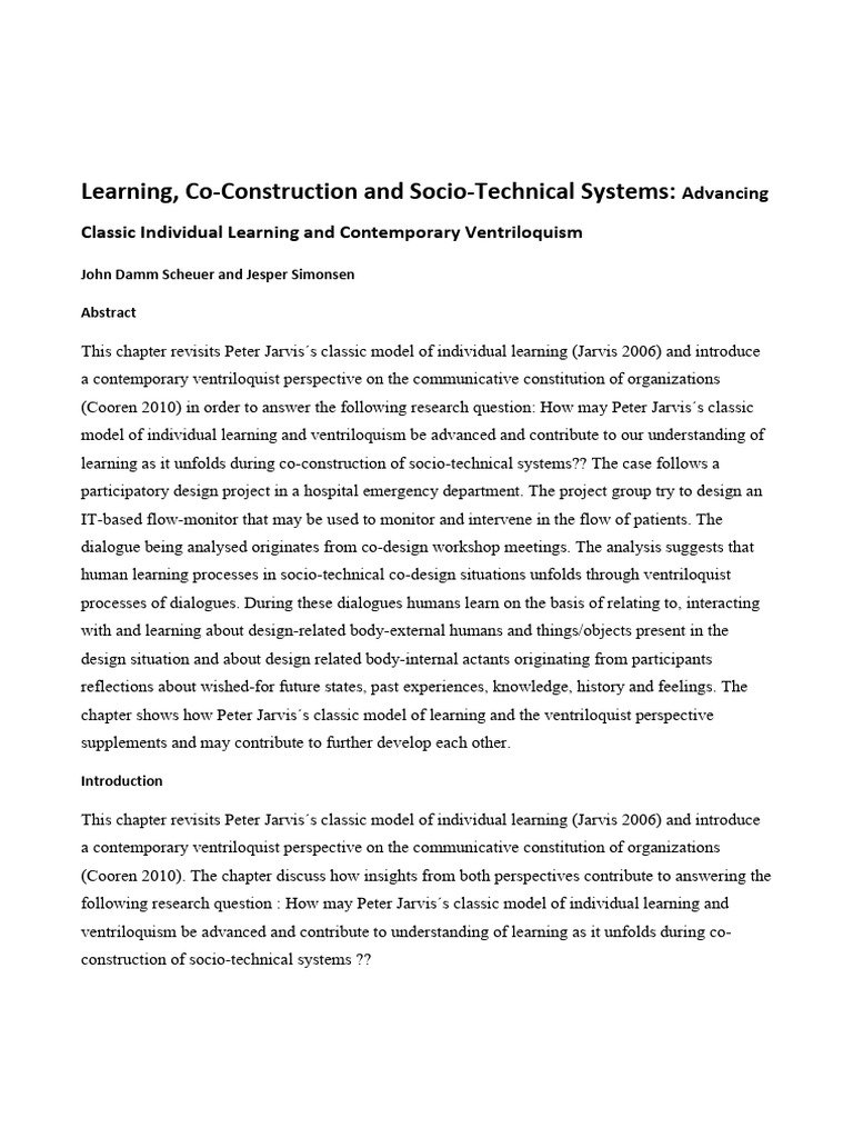 Learning Co-Construction and Socio-Technical Systems - Advancing ...