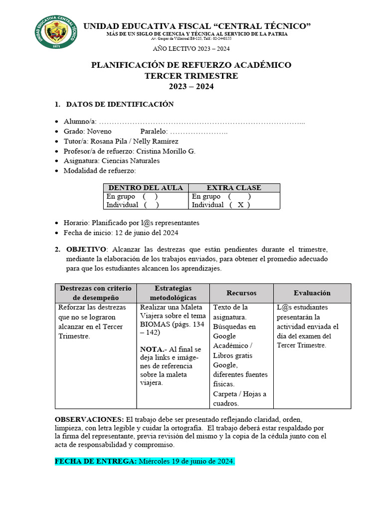 Recuperación 3t CCNN 9º A y B 23-24 | PDF | Aprendizaje