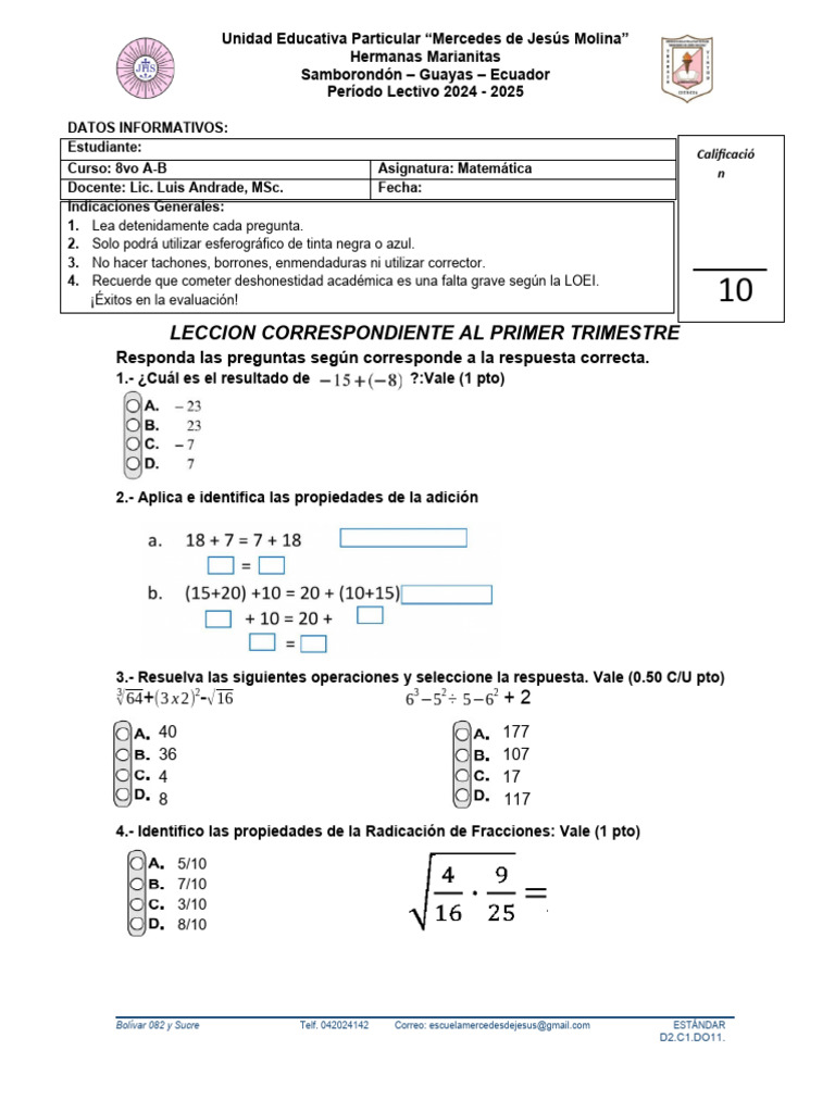 Leccion 1T - 2024 | PDF | Álgebra | Notación Matemática