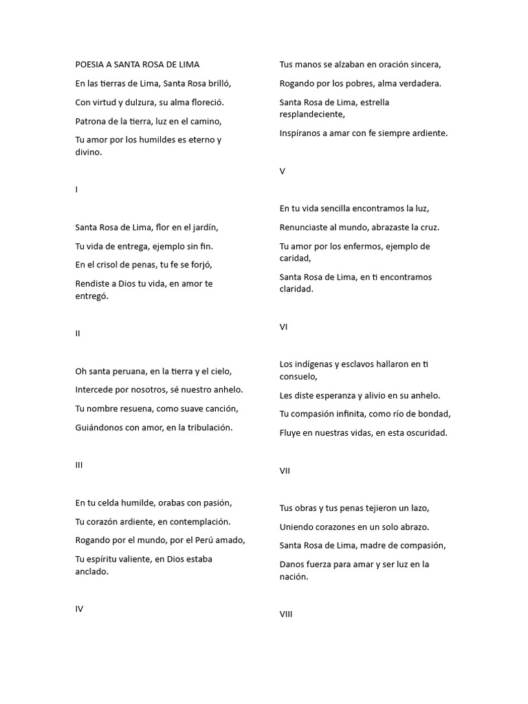 Poesia A Santa Rosa de Lima | PDF | Amor | Creencia religiosa y doctrina