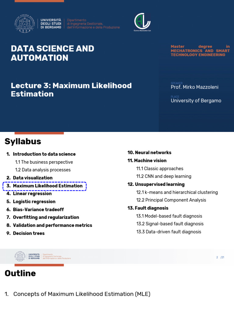 Lecture 03 Maximum Likelihood Estimation Pdf Estimation Theory