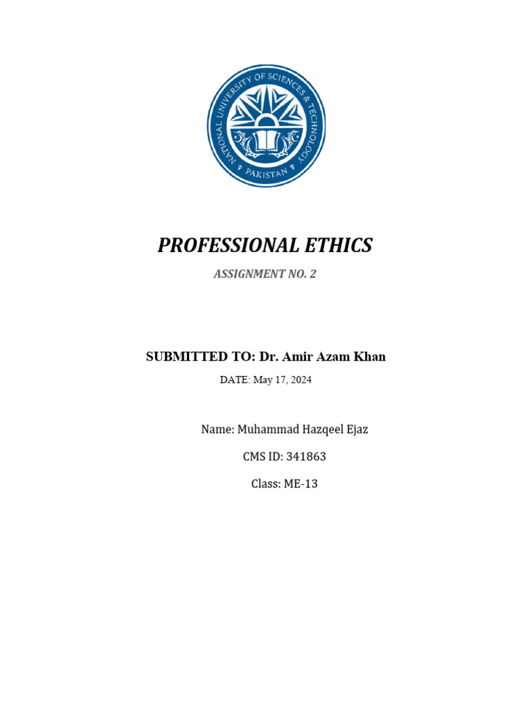 Professional Ethics Assignment 2 | PDF | Integrity | Employment