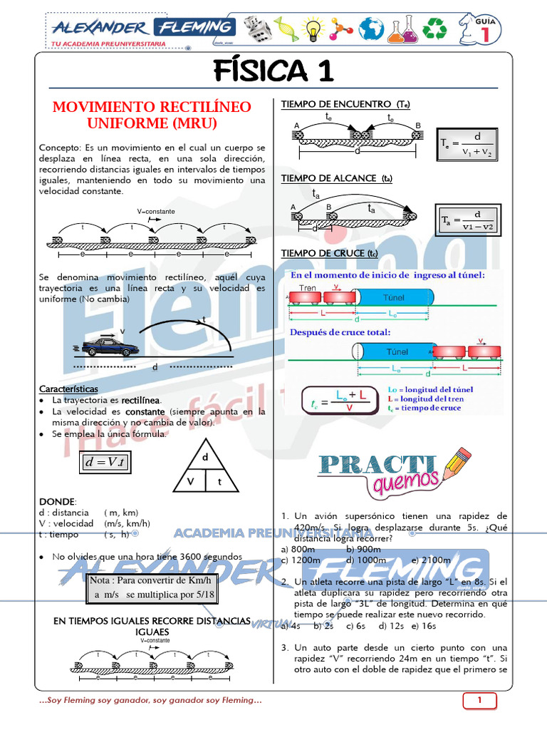 Física 1 - Guia1t - Intensivo | PDF | Velocidad | Mecanica clasica