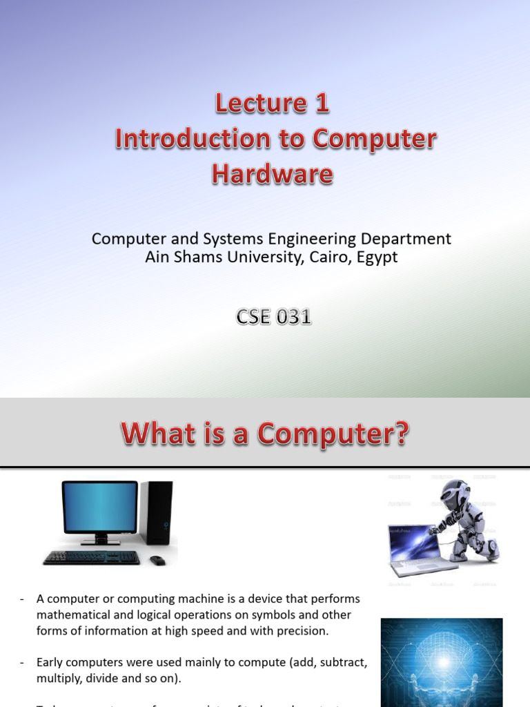 CSE031.Lecture 01.introduction To Computer Hardware | PDF | Random Access Memory | Read Only Memory