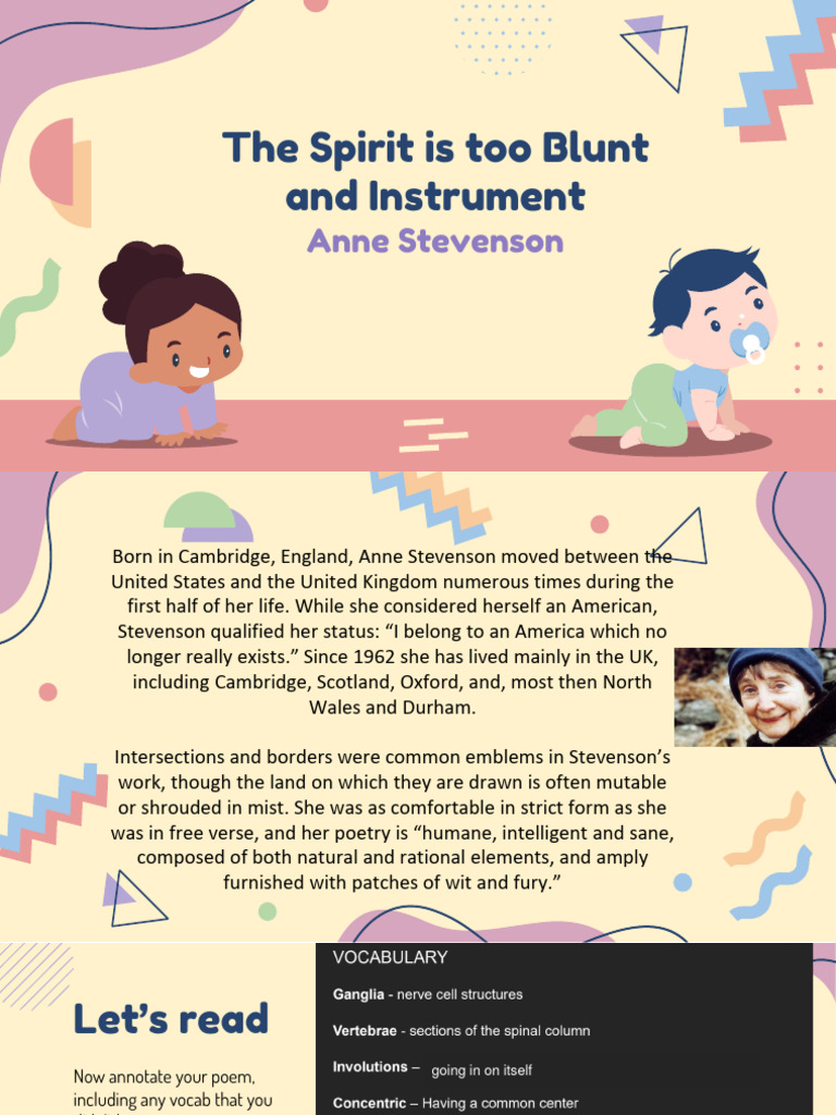 The Spirit Is Too Blunt and Instrument - Anne Stevenson | PDF | Poetry ...