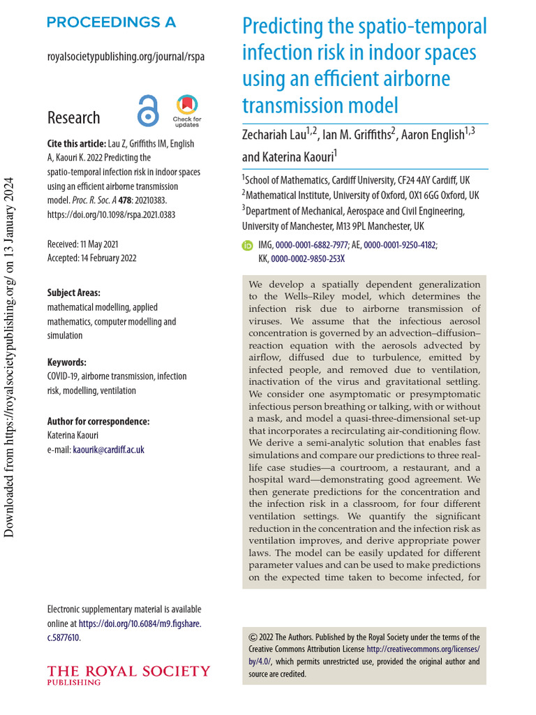 Lau Et Al 2022 Predicting The Spatio Temporal Infection Risk in Indoor Spaces Using An Efficient ...
