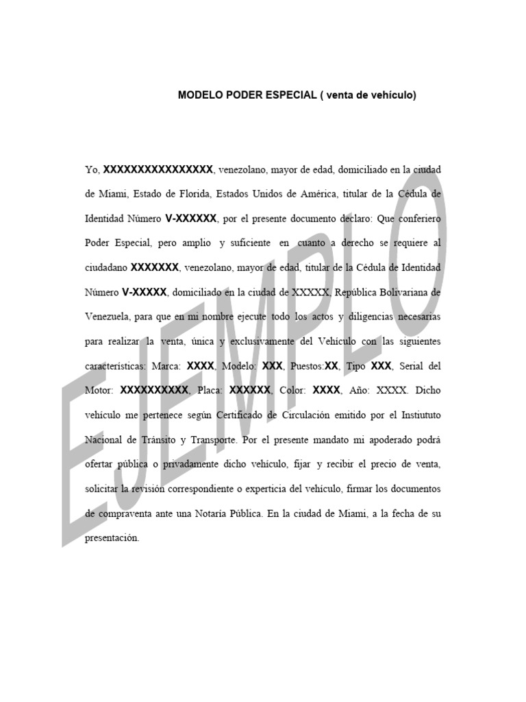 Modelo Poder Especial Venta Vehiculo PDF | PDF