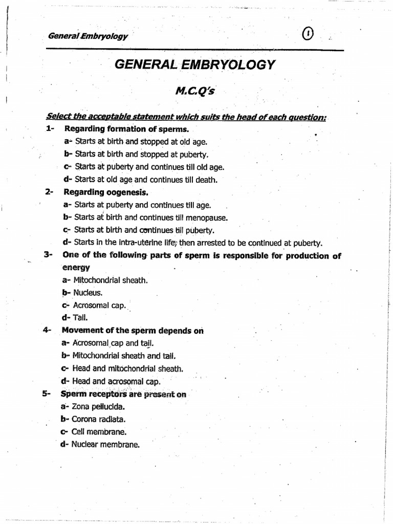 Anatomy MCQ by DR - Jalal (Embryology) | PDF
