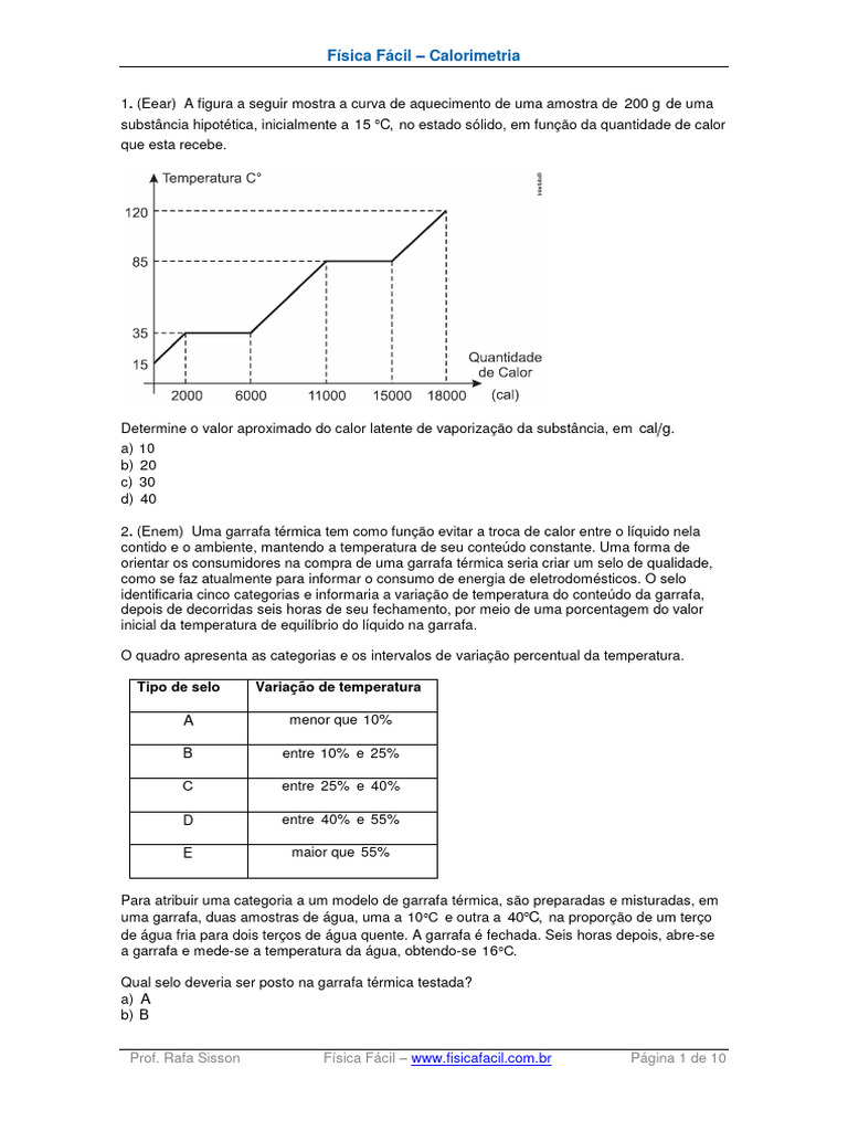 04 - Simulado - Prova Comentada | PDF | Calorimetria | Calor