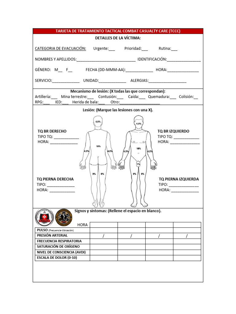 Formato DD 1380 Tarjeta de Tratamiento TCCC | PDF | Medicina | Emergencias Médicas