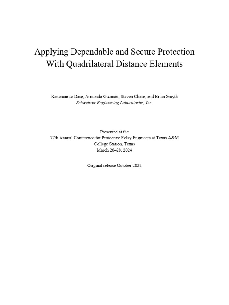Secure Quadrilateral Distance Protection | PDF | Electrical Impedance ...