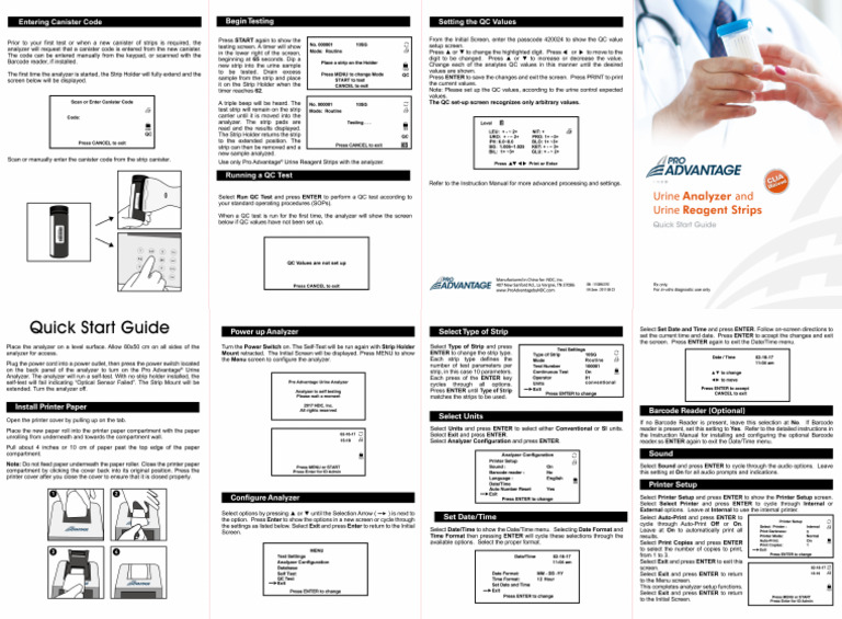 U120 Urine Analyzer QuickStartGuide | PDF