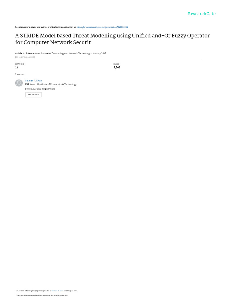 A STRIDE Model Based Threat Modelling Using Unifie | PDF | Security | Computer Security