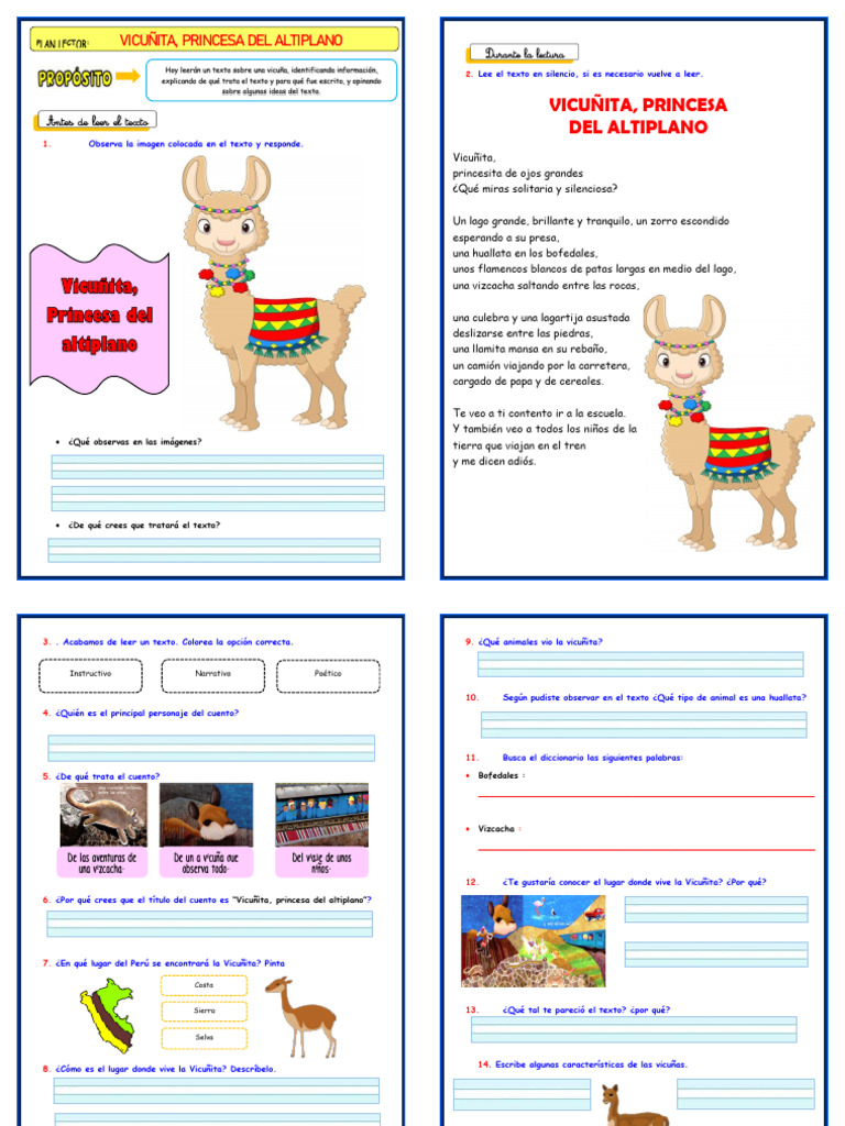 U4 S2 Ficha D4 Plan Lector Vicuñita Del Altiplano | PDF
