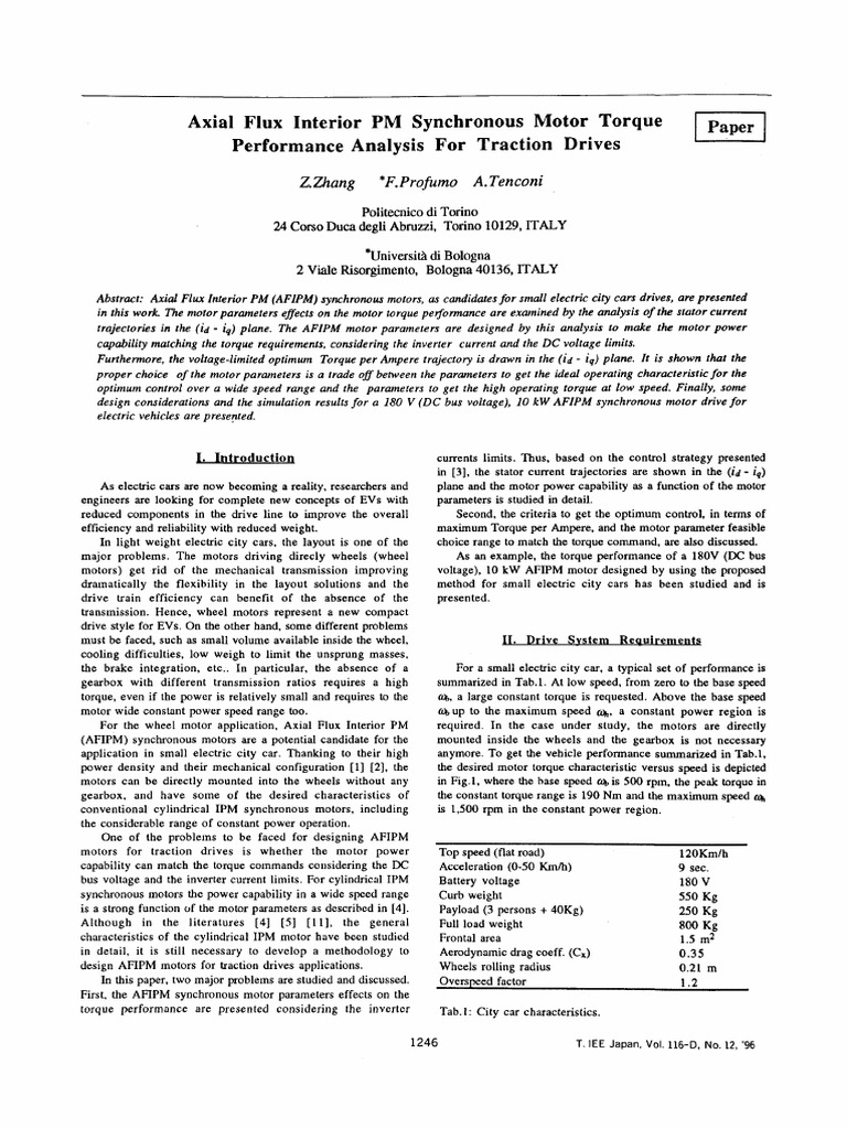 Axial Flux Interior PM Synchronous Motor Torque Perfomance | PDF ...
