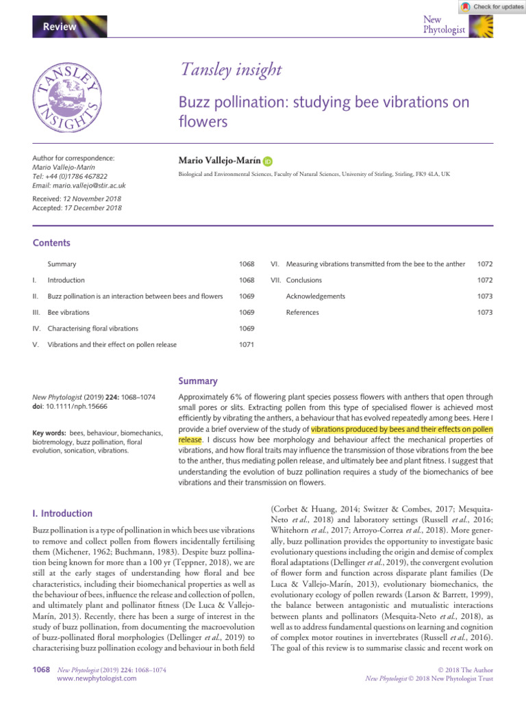 Buzz Pollination - Studying Bee Vibrations On Flowers | PDF | Waves ...