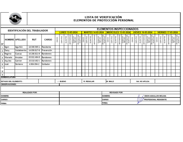 Lista de Verificación - EPP | PDF