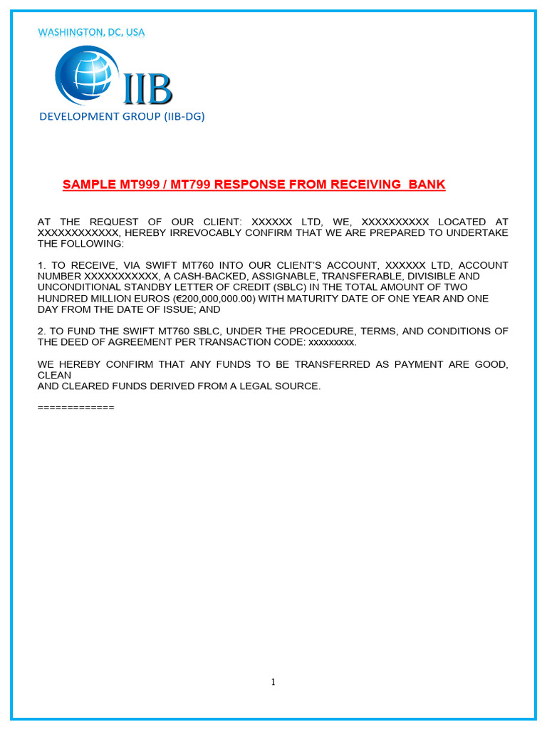 Mt799 Response From Receiving Bank To The Issuing Bank | PDF | Finance ...