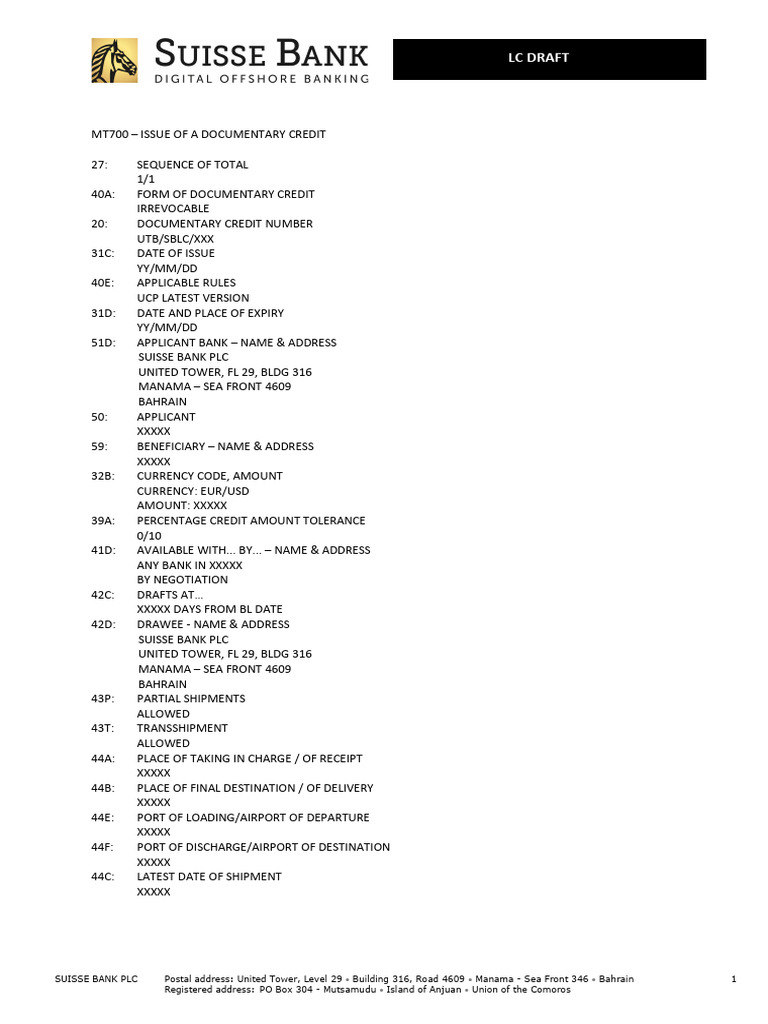 SB Draft LC | PDF | Letter Of Credit | Business