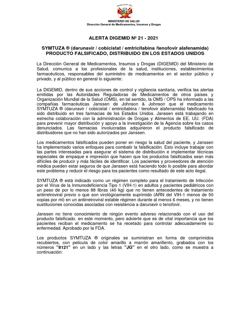 Alerta Digemid N 21 - 2021 | PDF | Medicina | Cuidado de la salud