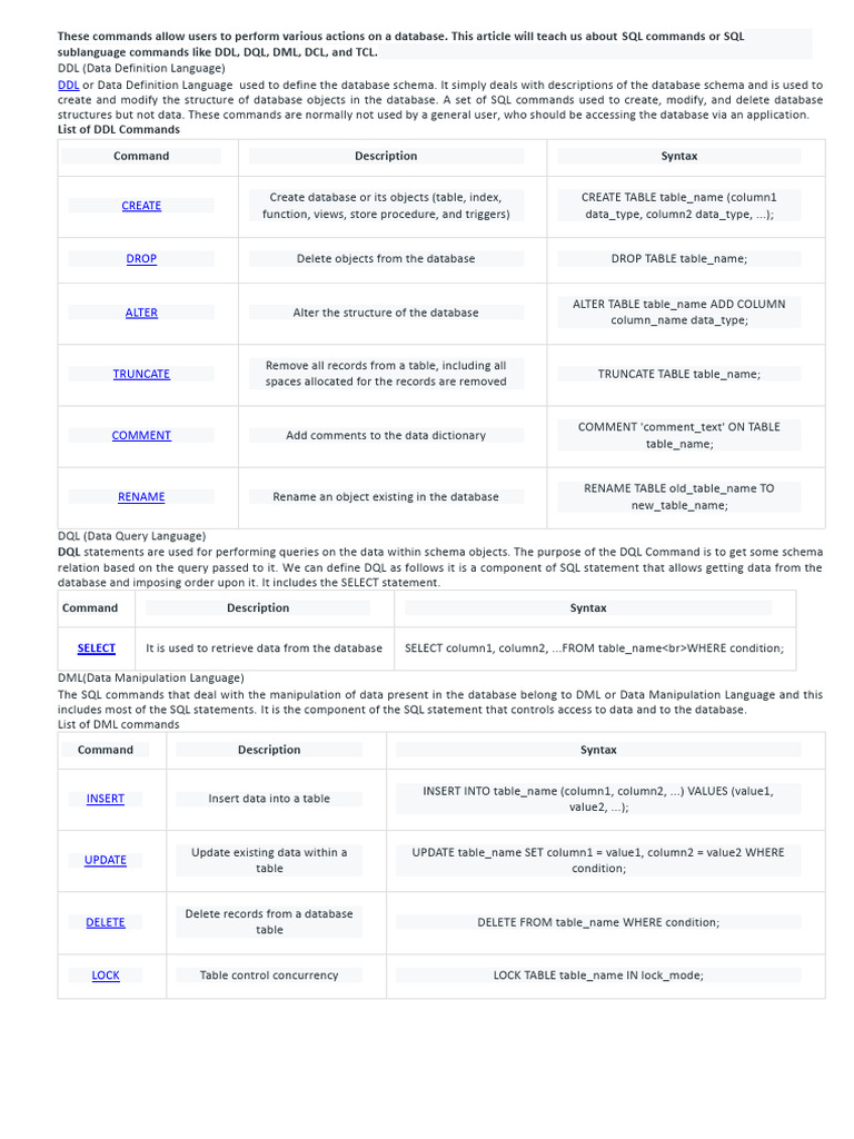 SQL Notes | PDF | Acid | Sql