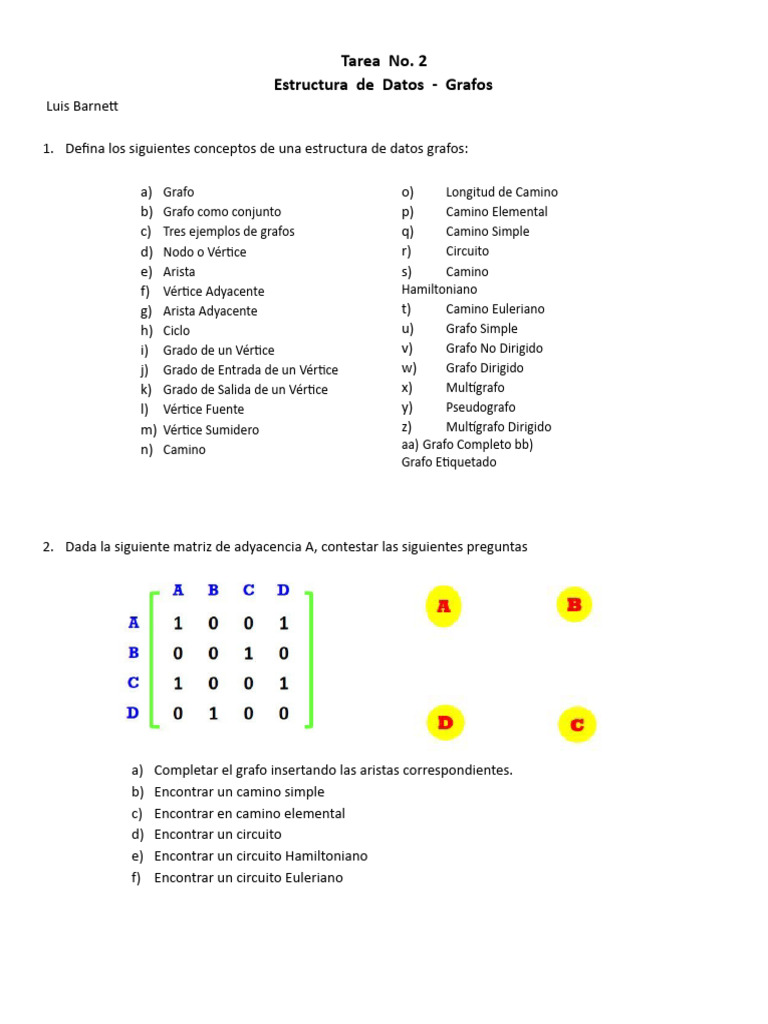 Tarea No. 2 - Grafos - 1 | PDF | Vértice (teoría de grafos) | Matemáticas discretas