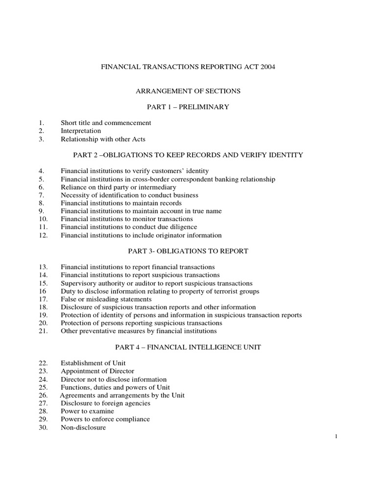 Financial Transactions Reporting Act 2004 | PDF | Terrorism Financing ...
