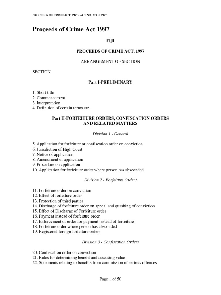 Fiji Proceeds of Crime Act 1997 | PDF | Asset Forfeiture | Crimes