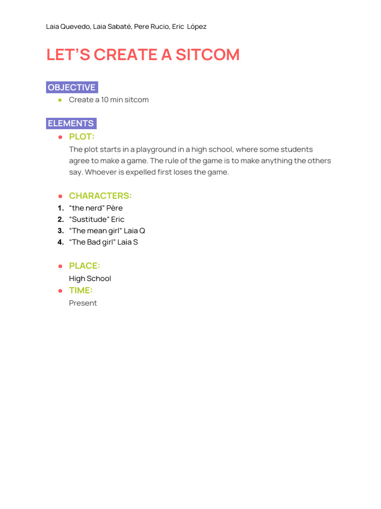 Let's Create A Sitcom | PDF | Art | Poetry