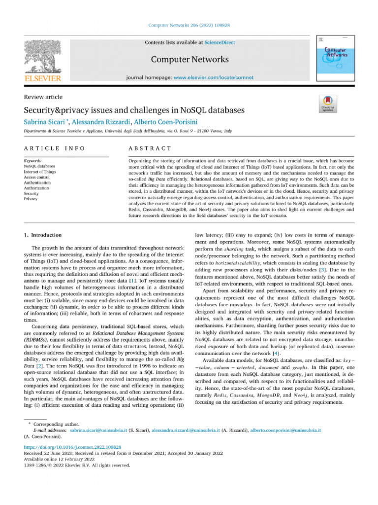 Securityandamp Privacy Issues And Challenges In Nosql Databases Elsevier Enhanced Reader Pdf
