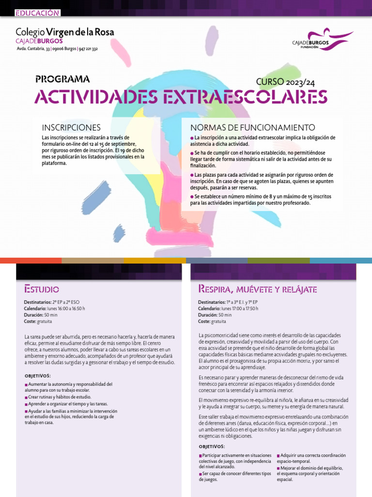 Extraescolares VRosa 23-24 V2 | PDF | Aprendizaje | Ritmo