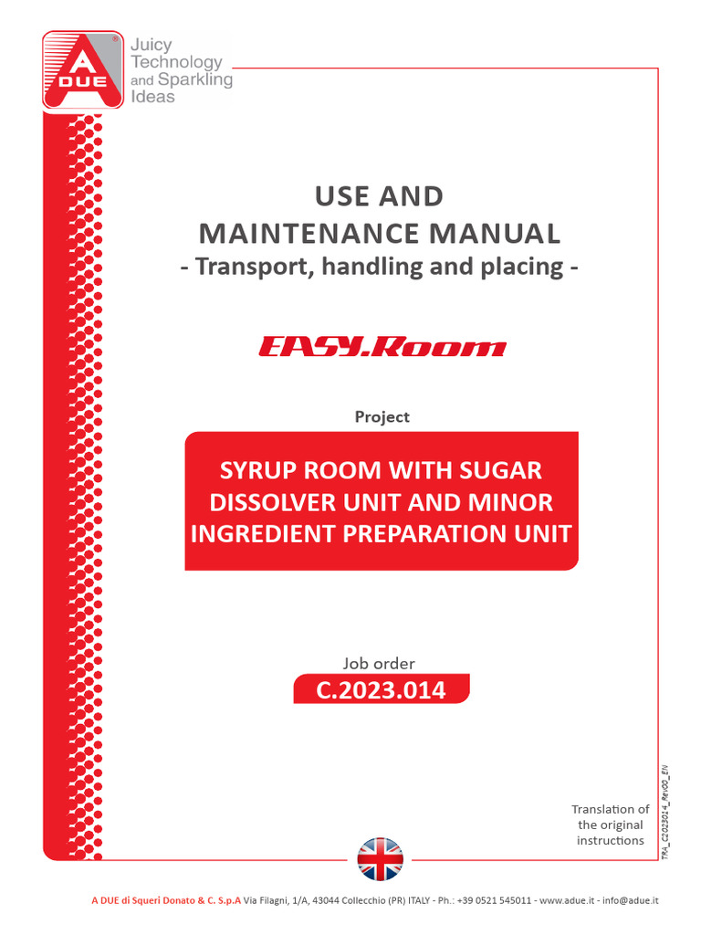 Syrup Room Equipment Transport Manual | PDF | Crane (Machine) | Waste
