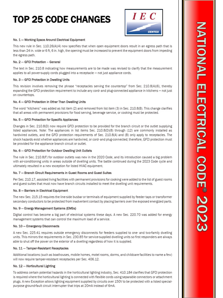 Top 25 Code Changes 2023 Nec | PDF | Electrical Wiring | Ac Power Plugs ...