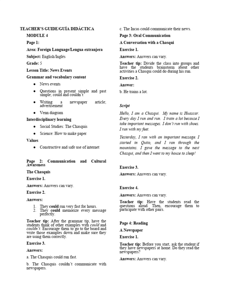 Teacher's Guide 5.4 | Download Free PDF | Newspapers | Magazines