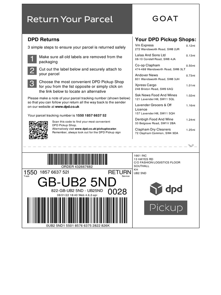Gb-Ub2 5Nd: DPD Returns Your DPD Pickup Shops | PDF
