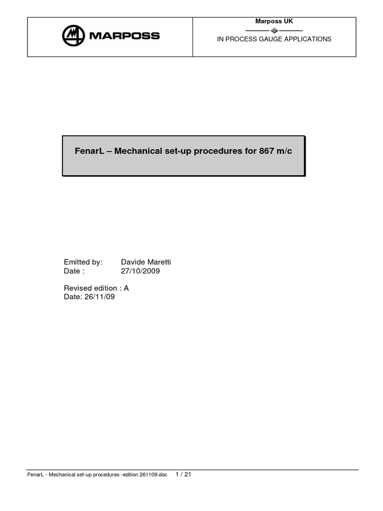 FenarL - Mechanical Set-Up Procedures - Edition A - 261109 | PDF ...