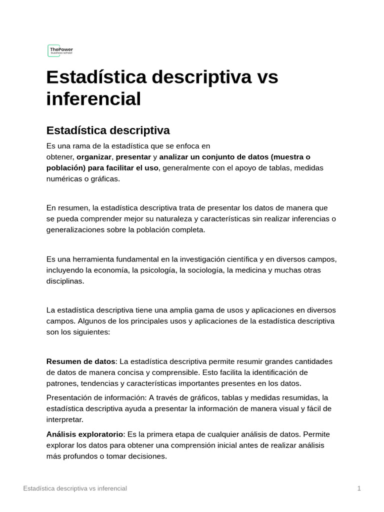 Estadistica Descriptiva Vs Inferencial | Descargar gratis PDF | Estadísticas | Estadísticas ...