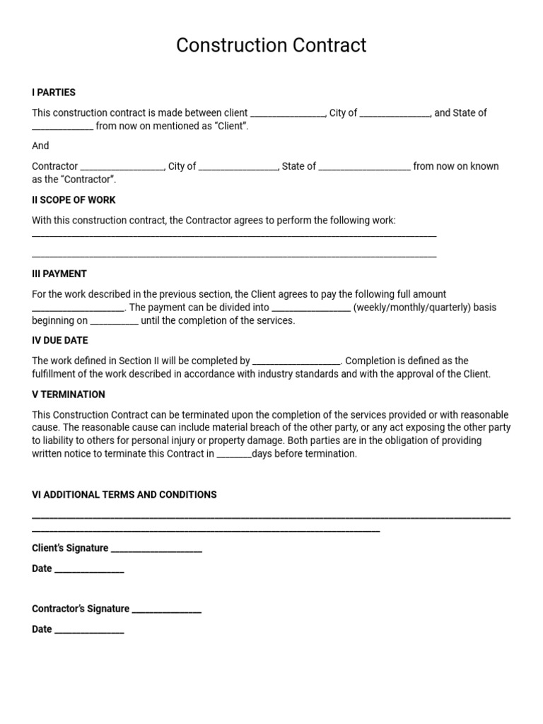 Construction Contract Template | PDF
