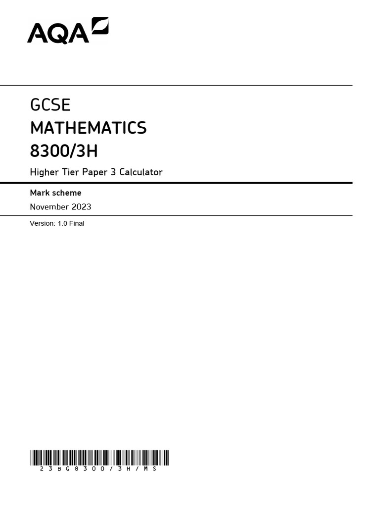 AQA Maths Paper 3 Nov 2023 Mark Scheme | PDF