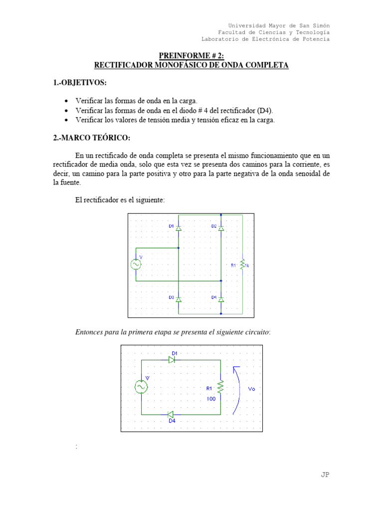 Rectificador Monofasico de Onda Completa | PDF | Rectificador | Electrónica