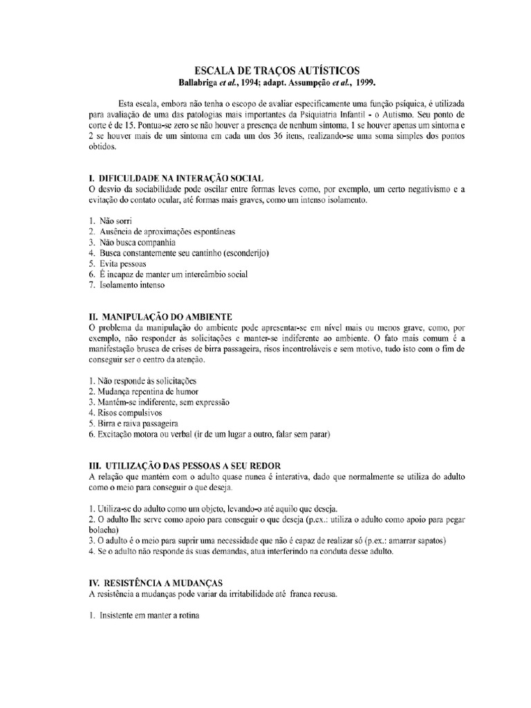 Autismo Escala Infantil - ICA TEA | PDF
